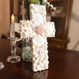 Seashell Cross, Christian Wall Art, Christian Gift, Coastal Home Decor ...
