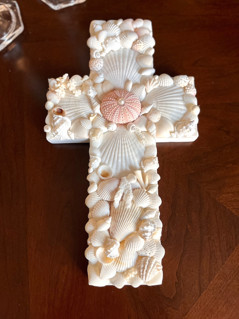Seashell Cross, Christian Wall Art, Christian Gift, Coastal Home Decor ...