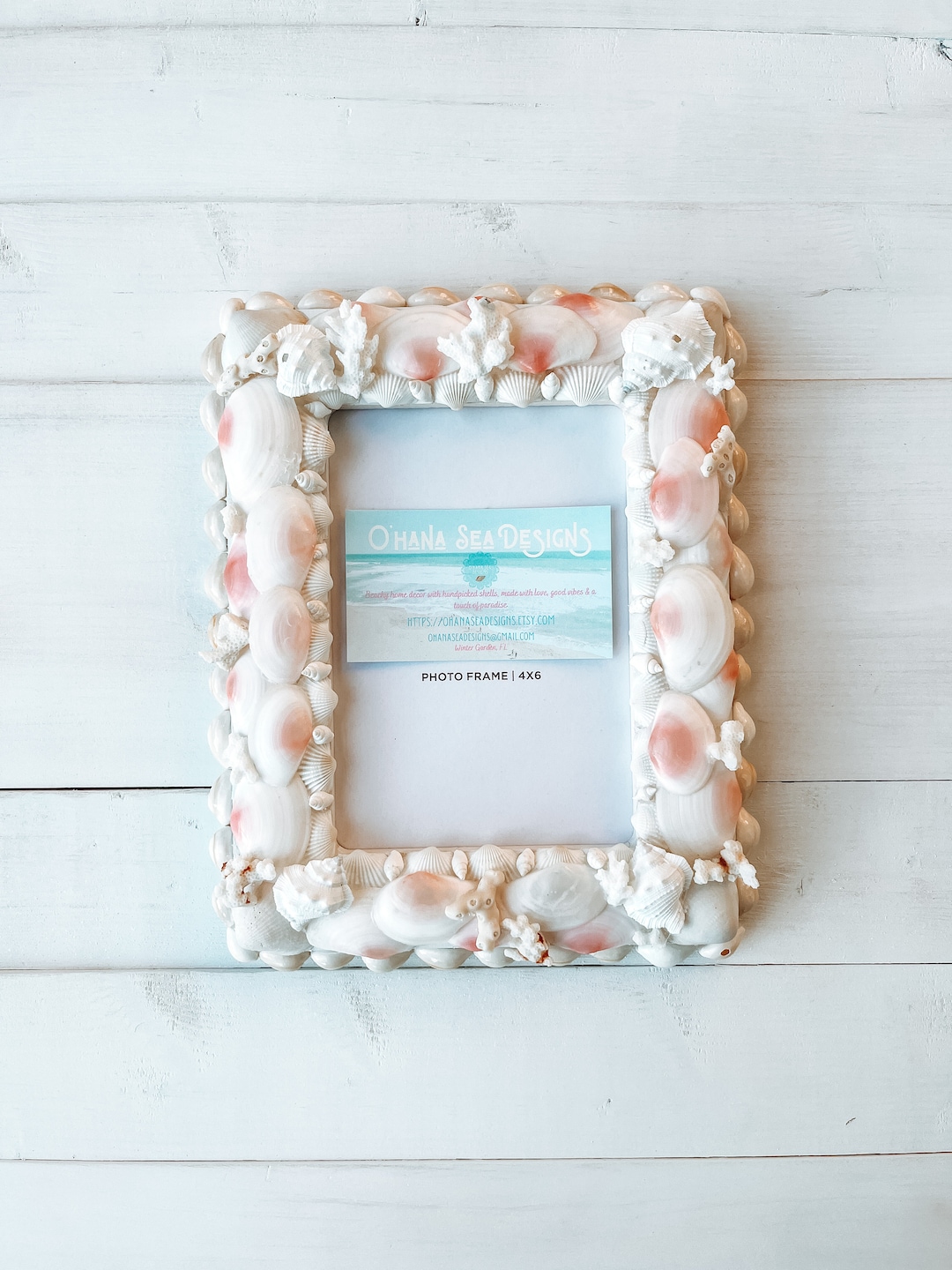 Seashell Picture Frame for 4x6 Photo, Ready to SHIP, Pink Shells, Beach ...
