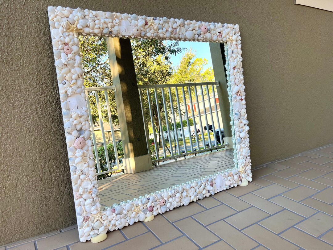 Large Seashell Mirror: Coastal Wall Art, Custom Shell Design (42x37 ...