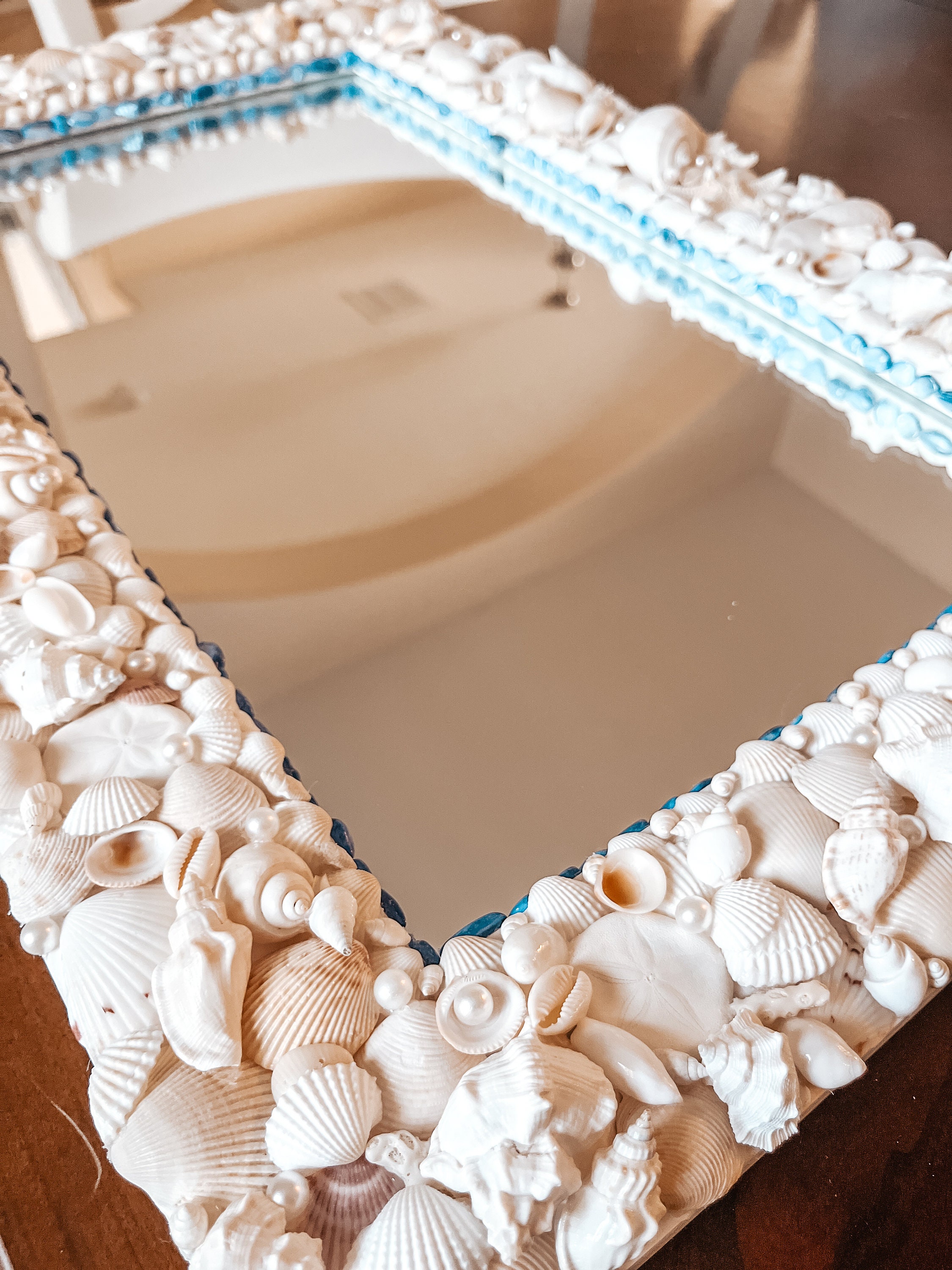 Seashell Mirror: Coastal Wall Art With Blue Accents (24x16”) - Etsy