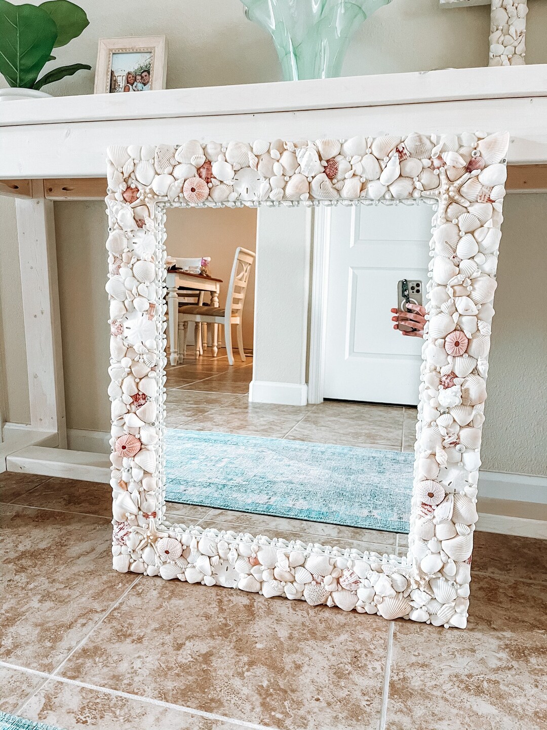 Large Shell Mirror, Coastal Art Seashell Mirror, Seashell Mirror for ...