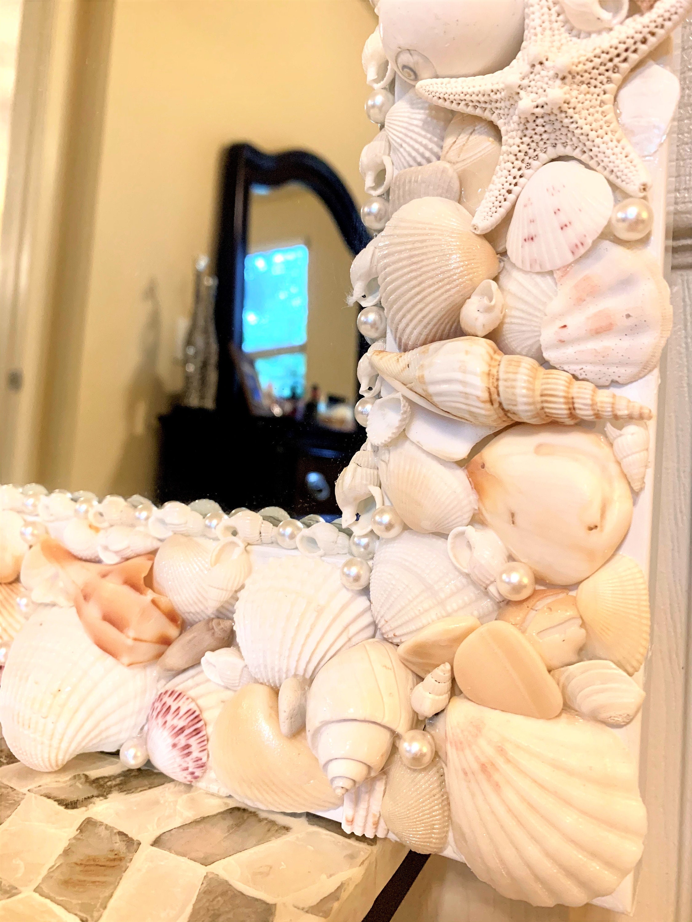 Beach Wall Mirror Beach Decor, Seashell Starfish Wall Mirror, Coastal ...