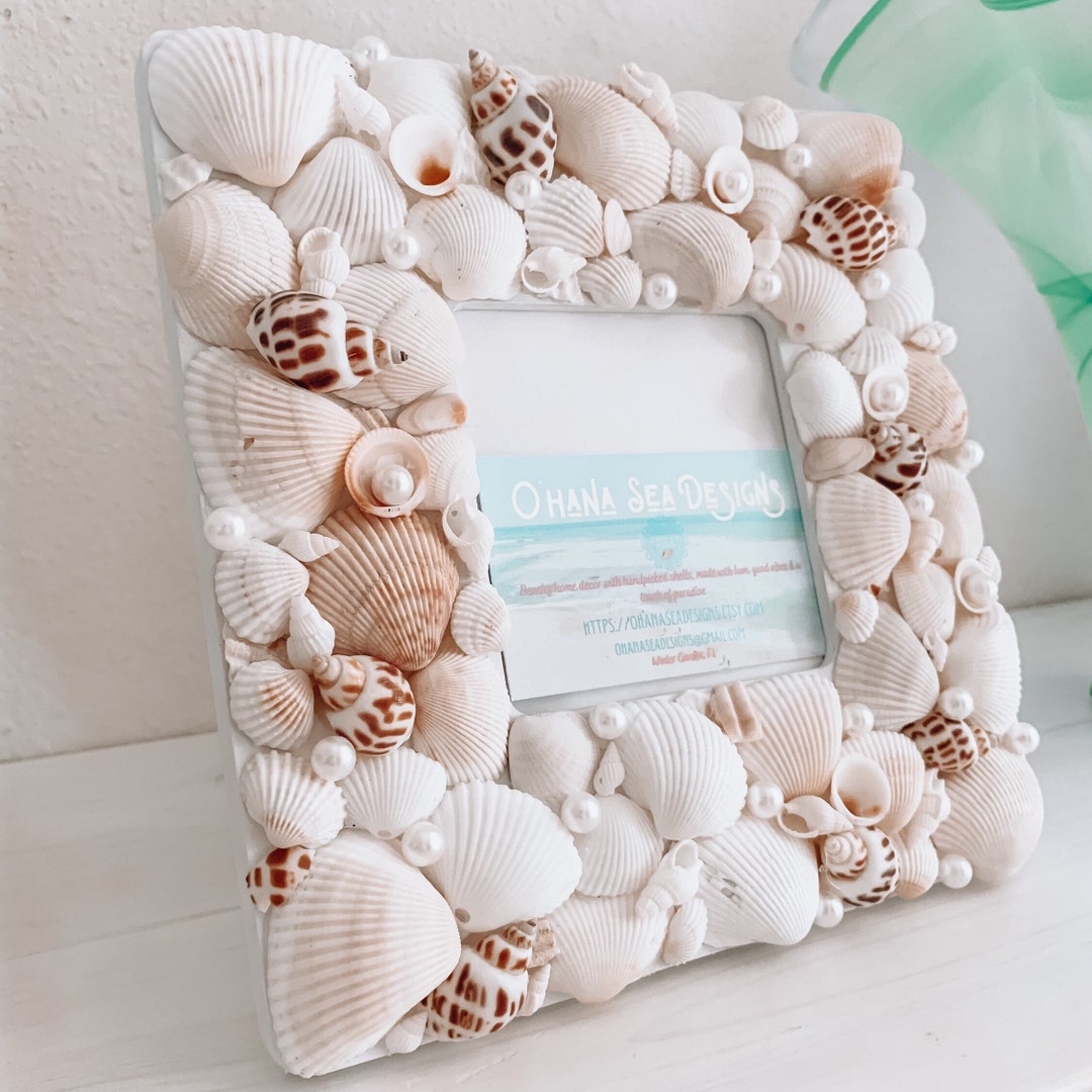 Small Sea Shell Picture Frame 4x4", Coastal Picture Frame, Beach Lover ...