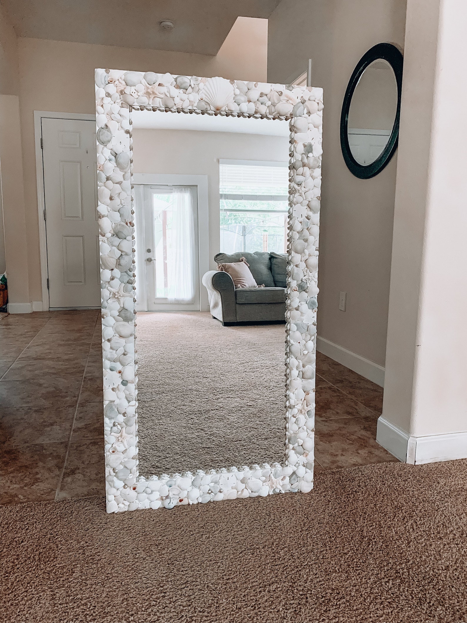 Large Seashell Floor or Wall Mirror, Custom Shell Mirror for Coastal ...