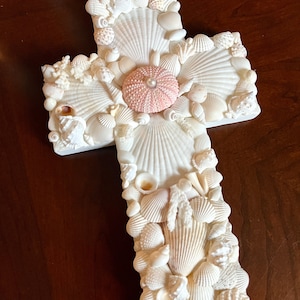 Seashell Cross, Christian Wall Art, Christian Gift, Coastal Home Decor ...