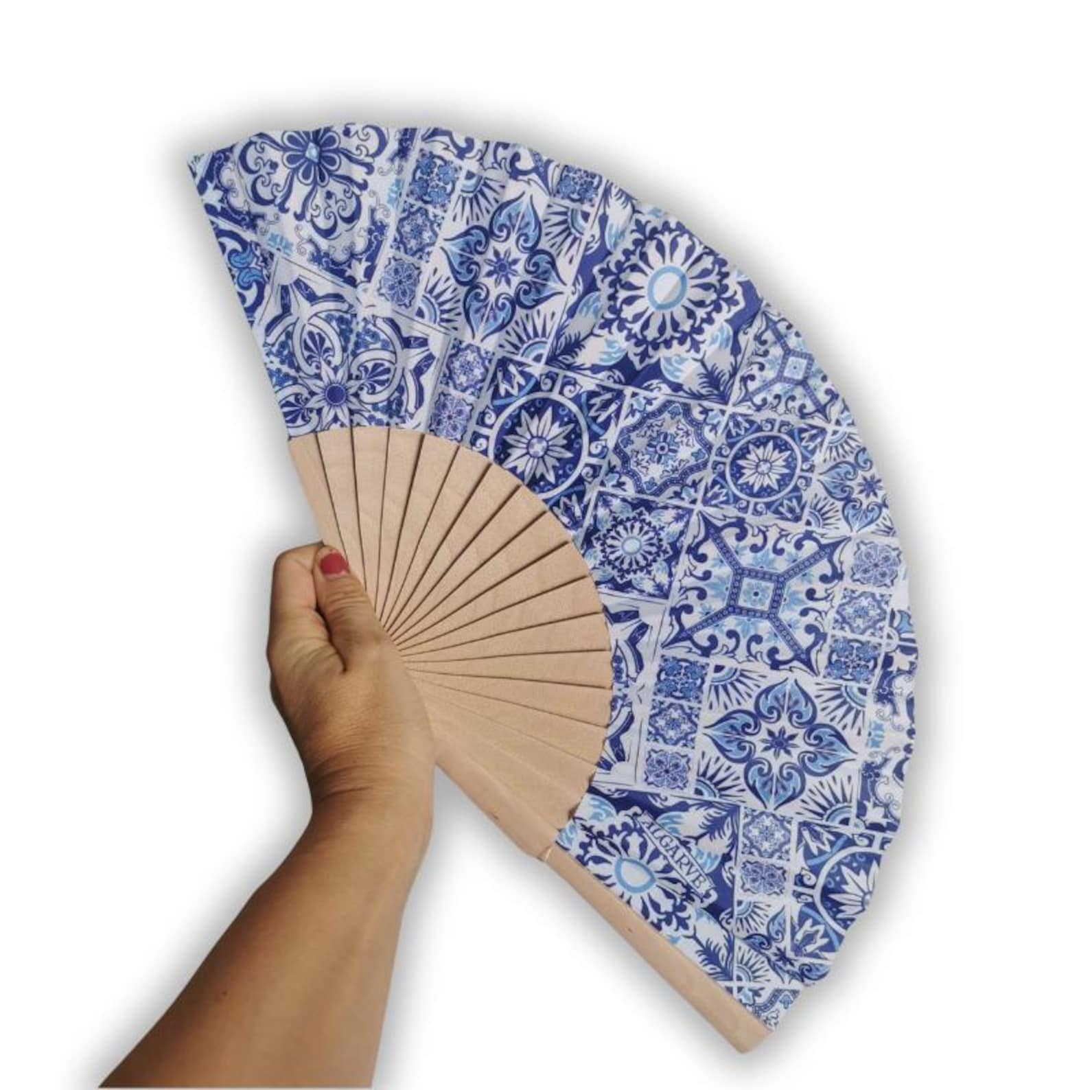 Portugal Folding Fan Wood - Hand Fan Portuguese Azulejos Tiles - Wooden ...