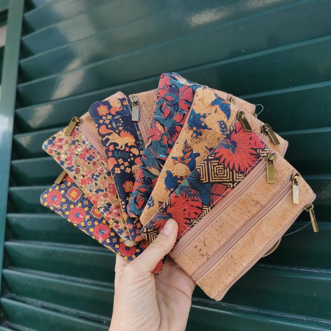 Nonleather Mini Wallet - Cork Coin Purse - Vegan Wallet Zip - Travel ...
