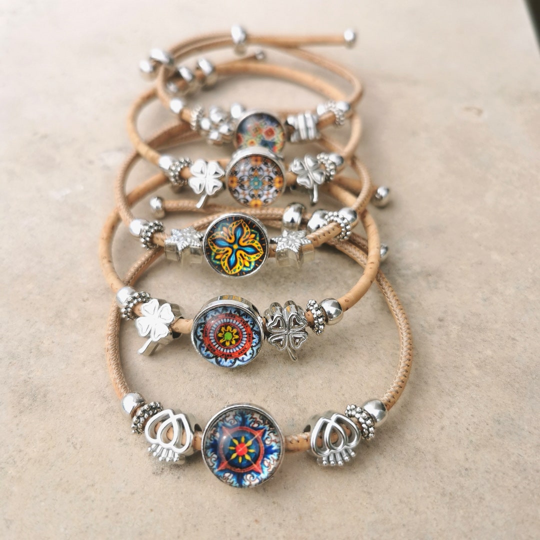 Charm Bracelet Portuguese Azulejo Cork Adjustable - Vegan Bracelet ...