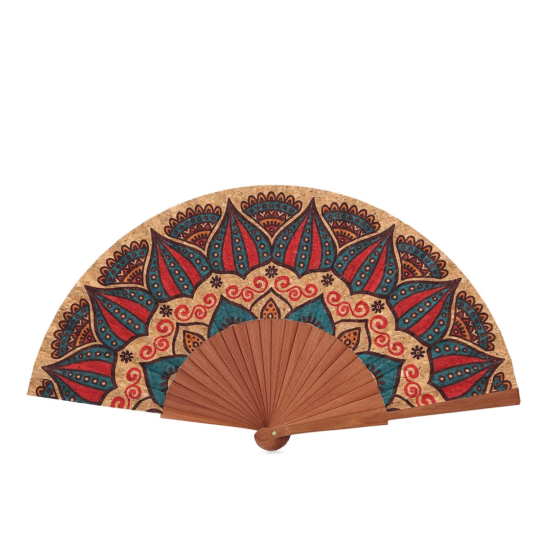 Cork Fan Mandala Folding Hand Fan Vintage - Etsy