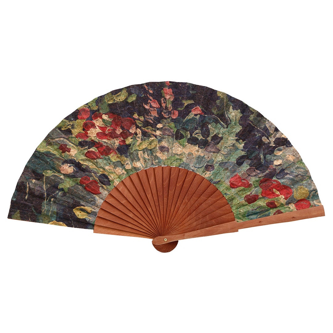 Cork Folding Fan – Impressionist Floral Design, Eco-friendly - Etsy