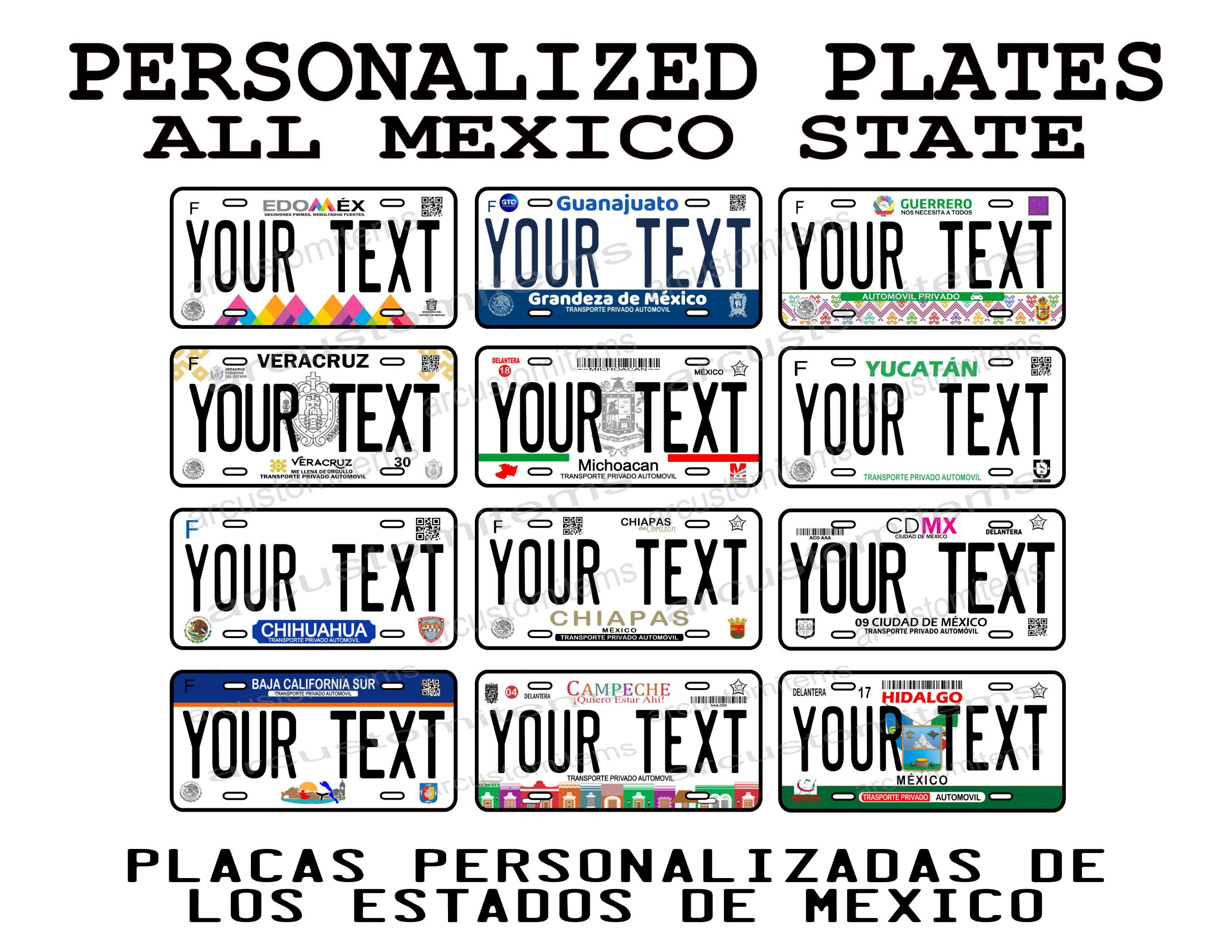 Mexican State License Plates Custom License Plate | Mexico | USA | Any