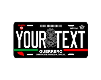 Guerrero License Plate Modern Black, Mexican State Car Plate, Placas ...