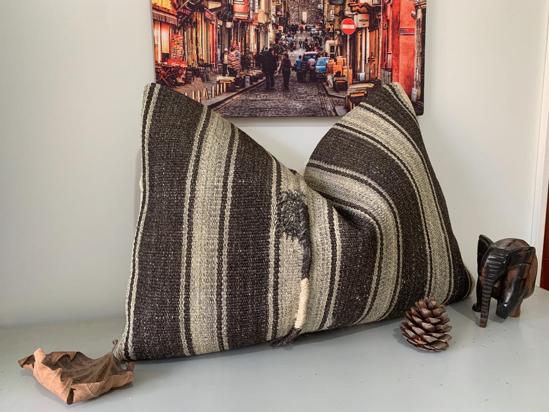 Earth Tone Gray Throw Pillows 16x24, Embroidered Boho Kilim Pillow Case ...
