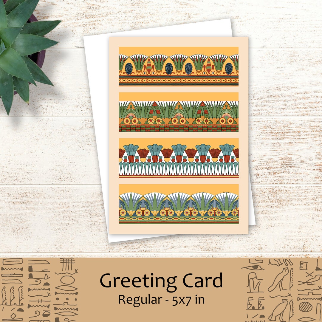 Lotus Flower Floral Frieze - Ancient Egyptian 5 X 7 Greeting Card (127 ...