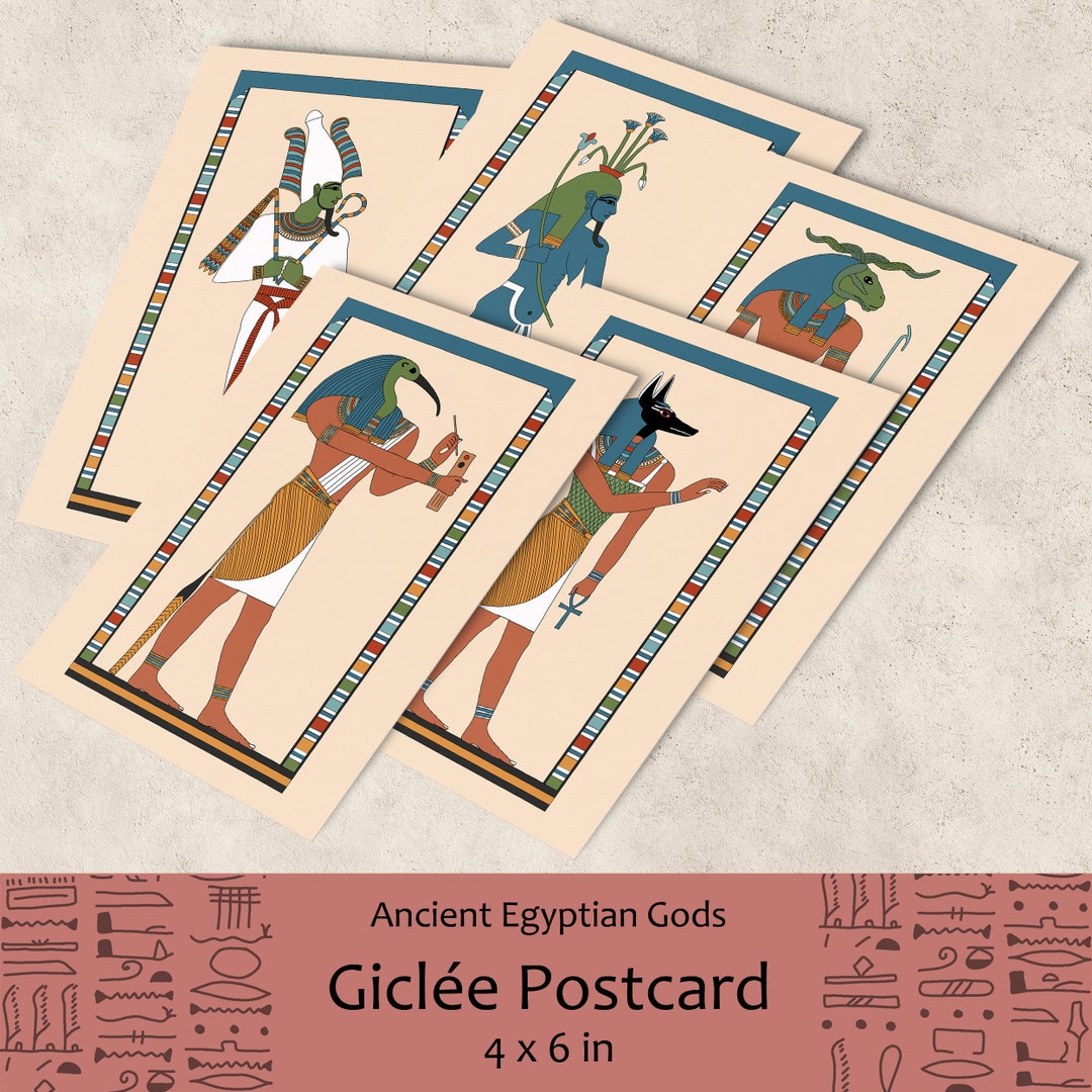 Ancient Egyptian Postcard Print 15 Gods - Amun Anubis Geb Hapi Horus ...