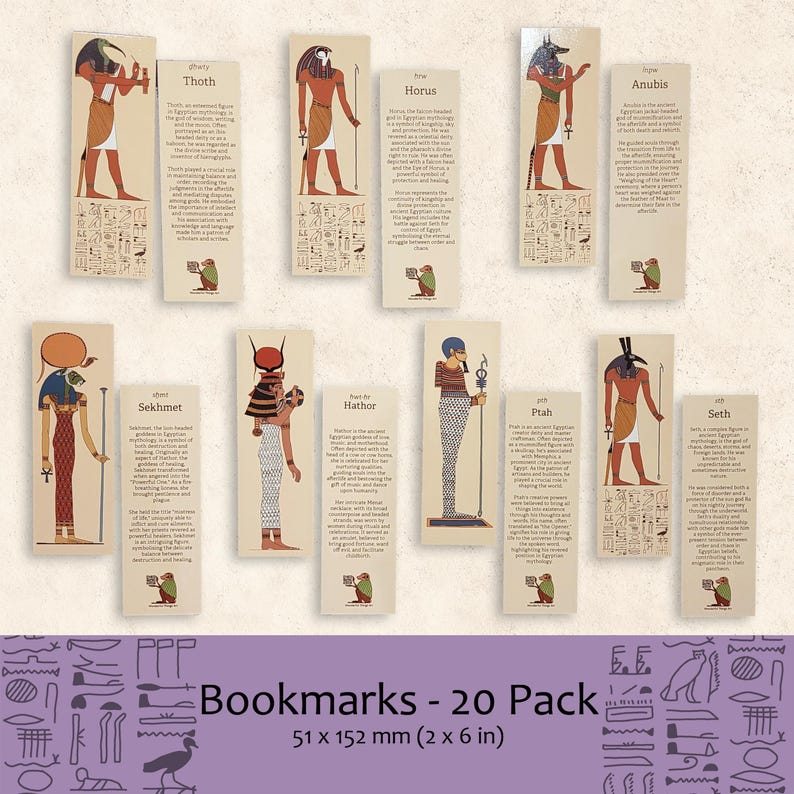 20-pack Ancient Egyptian God & Goddess Double-sided Mythology Bookmarks ...