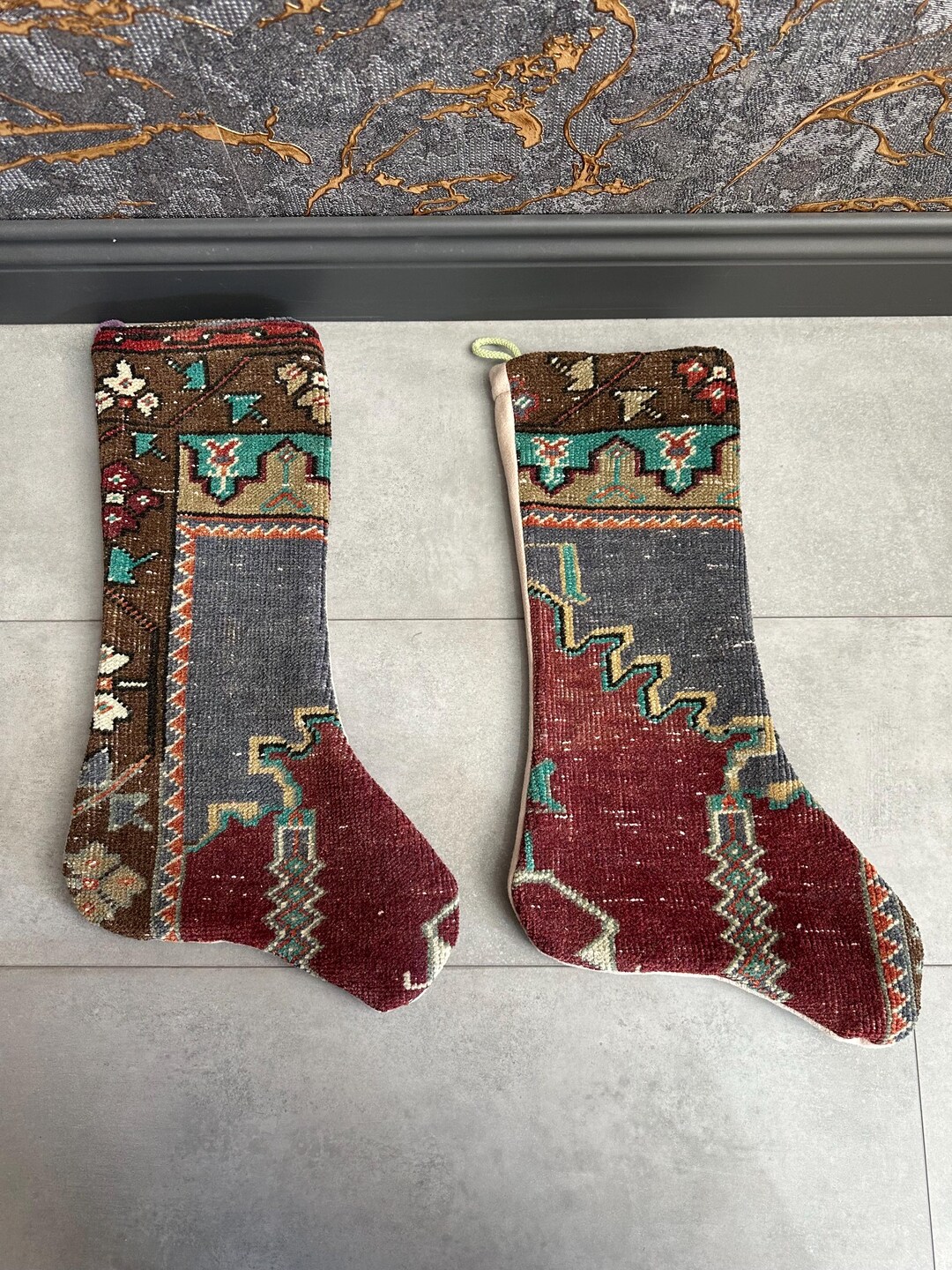 Christmas Stocking, Rug Christmas Stocking, Christmas Gift, Vintage Rug ...