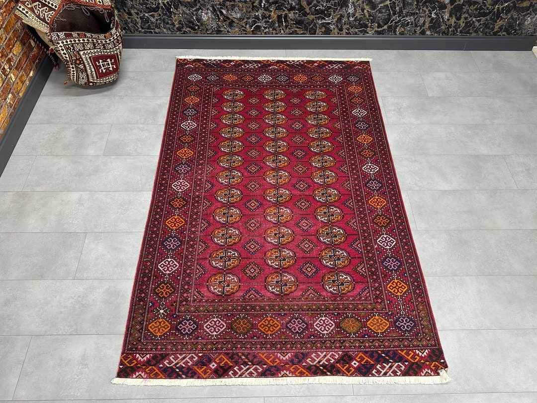 4.2x6.5 Ft Burgundy Red Turkish Rug, Burgundy Handmade Red Wool Rug ...