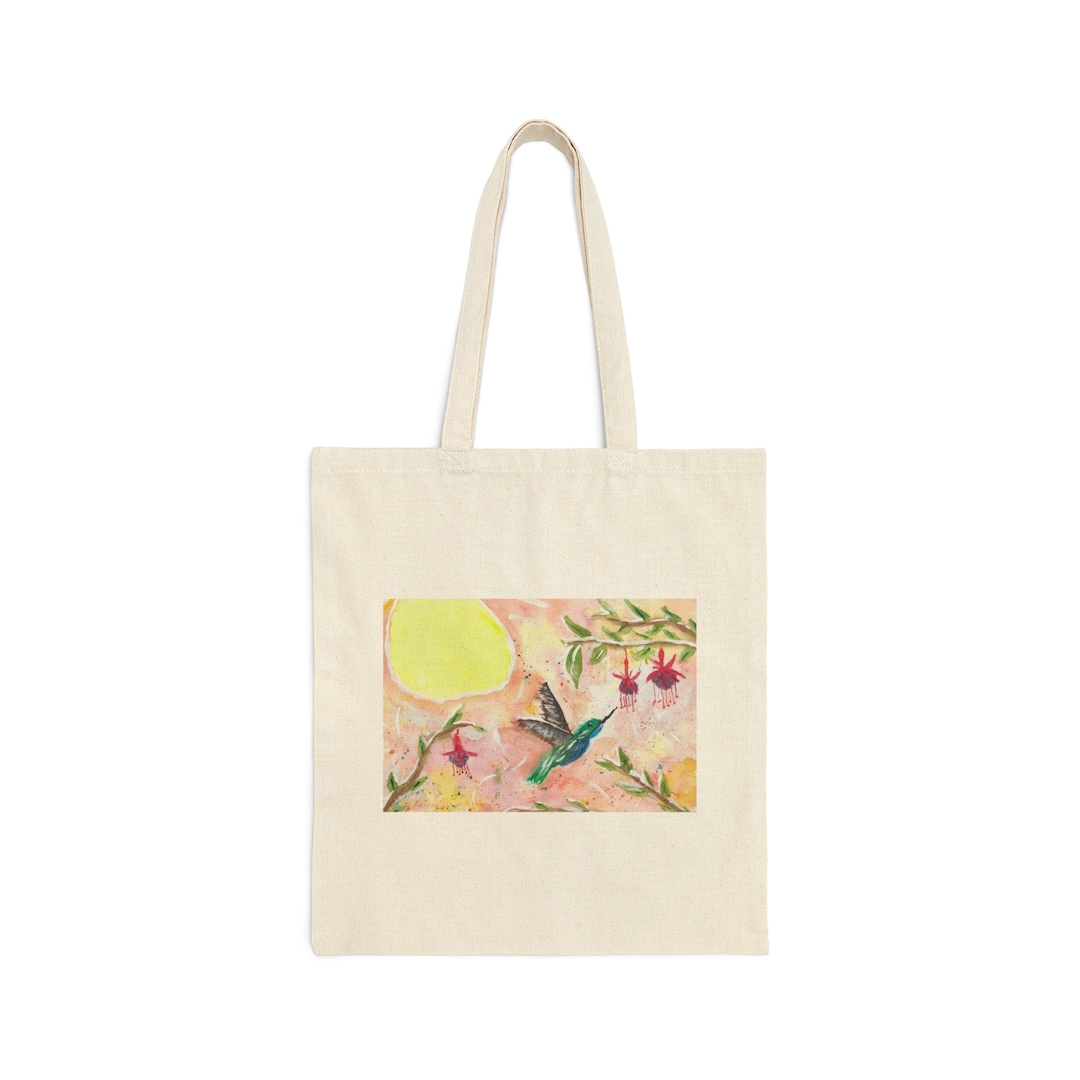 Cotton Canvas Tote Bag, Hummingbird Tote Bag, Vibrant Bag, Cute Bird ...