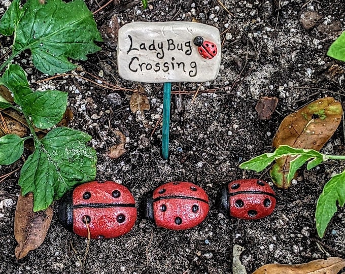 Ladybug Crossing, 3 Ladybugs Plus Sign, Ceramic Ladybugs, Handmade ...