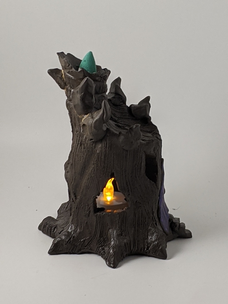 Scary Tree Stump, OOAK, Fairy House, Tealight Holder, Backflow Burner ...