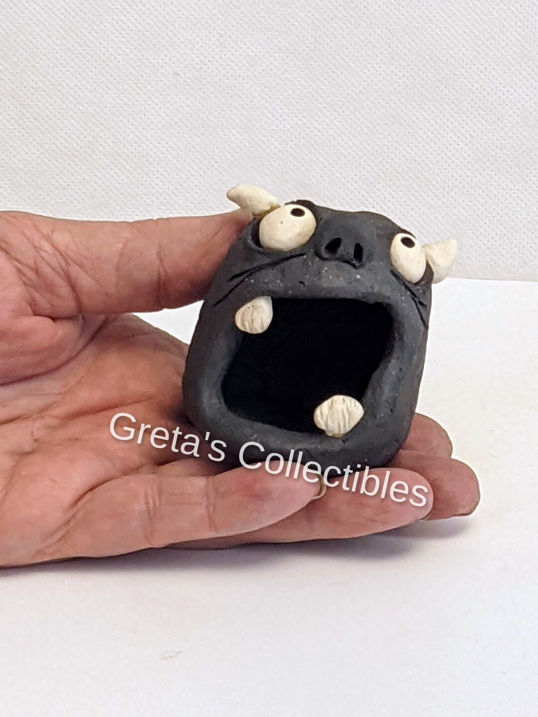 Mini Monster, Big Mouthed Black Mini Monster, Ceramic Monster, Garden ...
