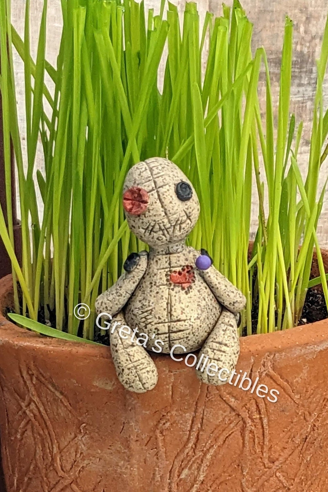 Voodoo Doll Plant Buddy, Sitting Voodoo Doll, Garden Art, Plant Decor ...