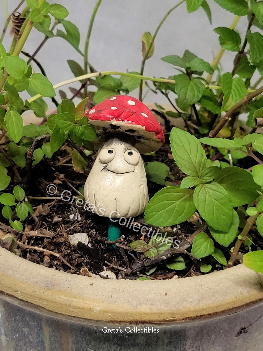 Mushroom Plant Buddy, Ceramic Mushroom, Garden Art, Plant Stake, Mini ...