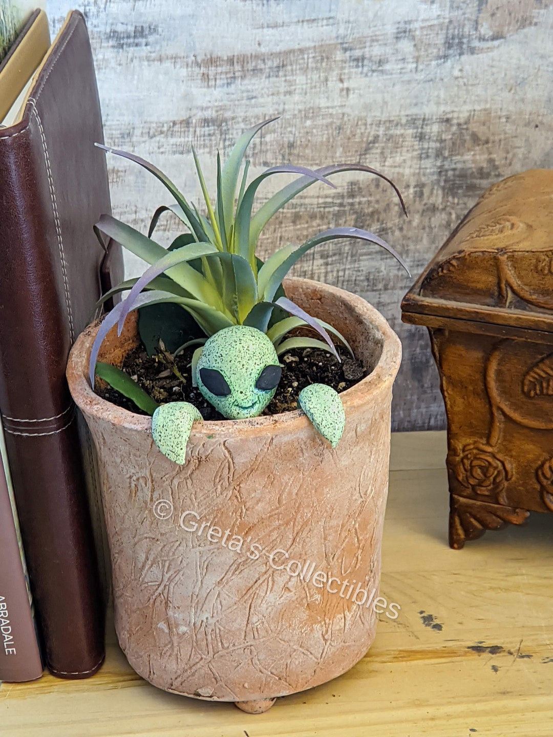 Alien Plant Buddy, Ceramic Alien, Garden Art, Plant Stake, Mini Green ...