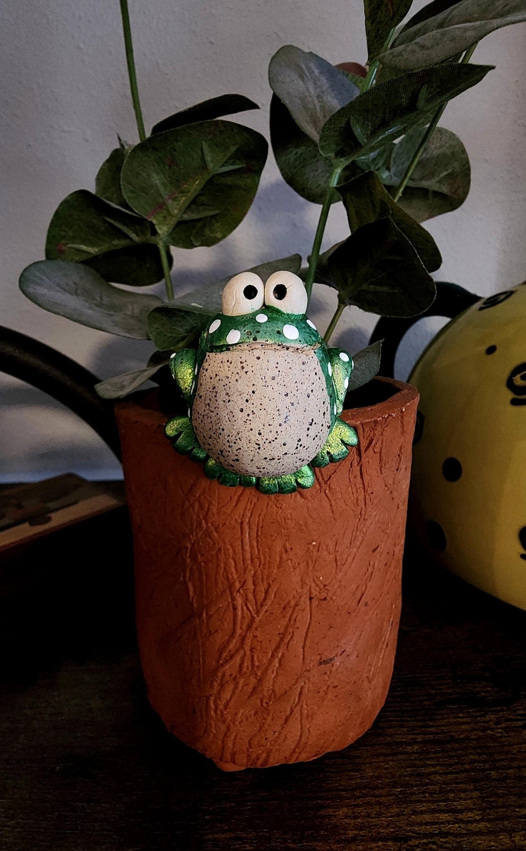 Whimsical Frog Pot Hugger, Ceramic Frog, Garden Art, Plant Decor, Cute ...