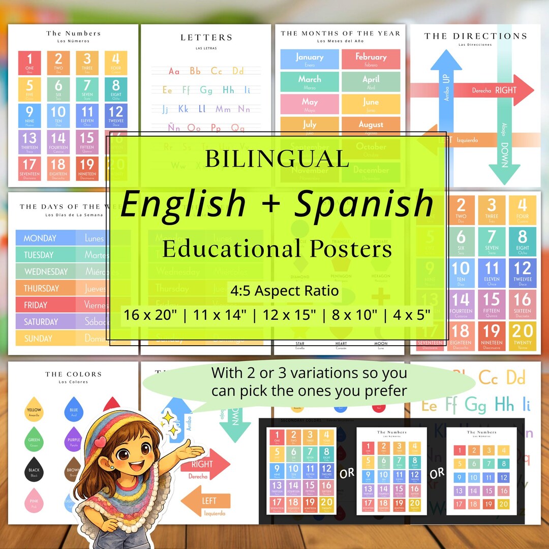 Bilingual Spanish English Educational Posters for Kids | Alphabet ...