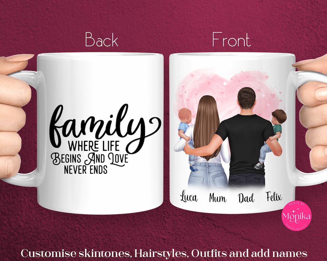 Personalised Family Mug | Custom Family Mug| Choose Hair and Outfits ...