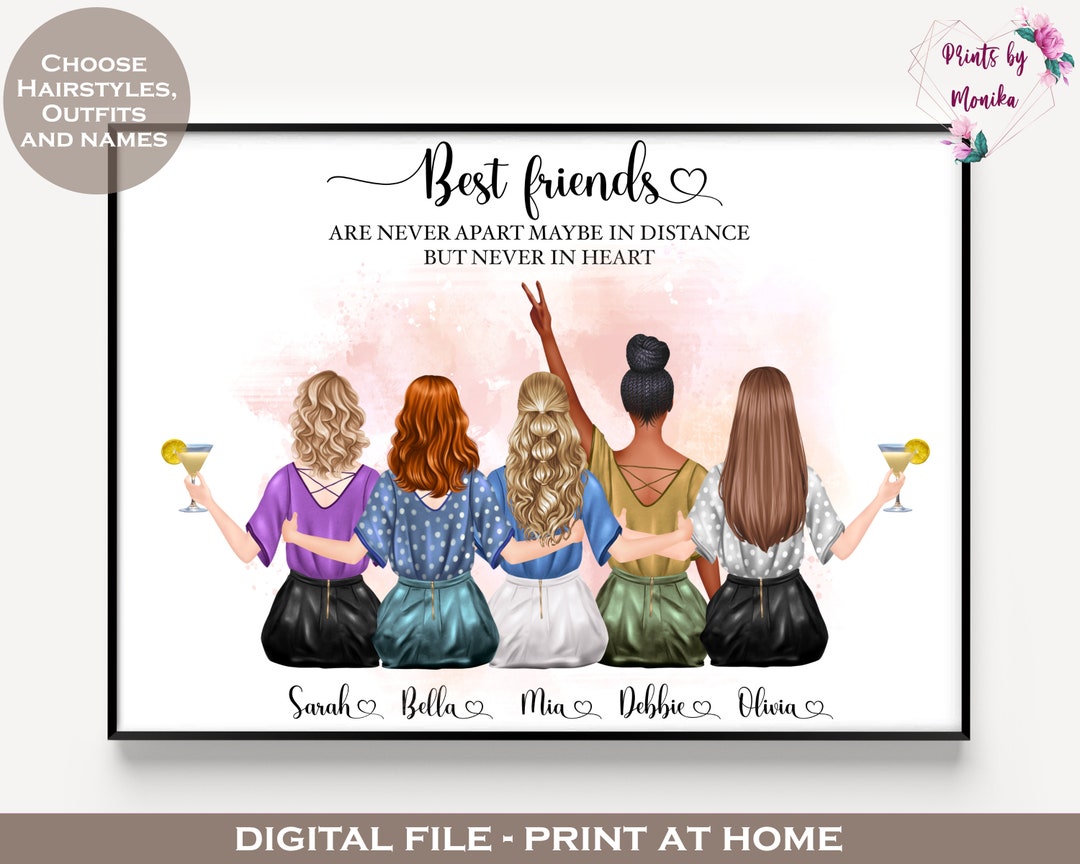 Personalised Best Friends Printable Wall Art |digital Cartoon Portrait ...