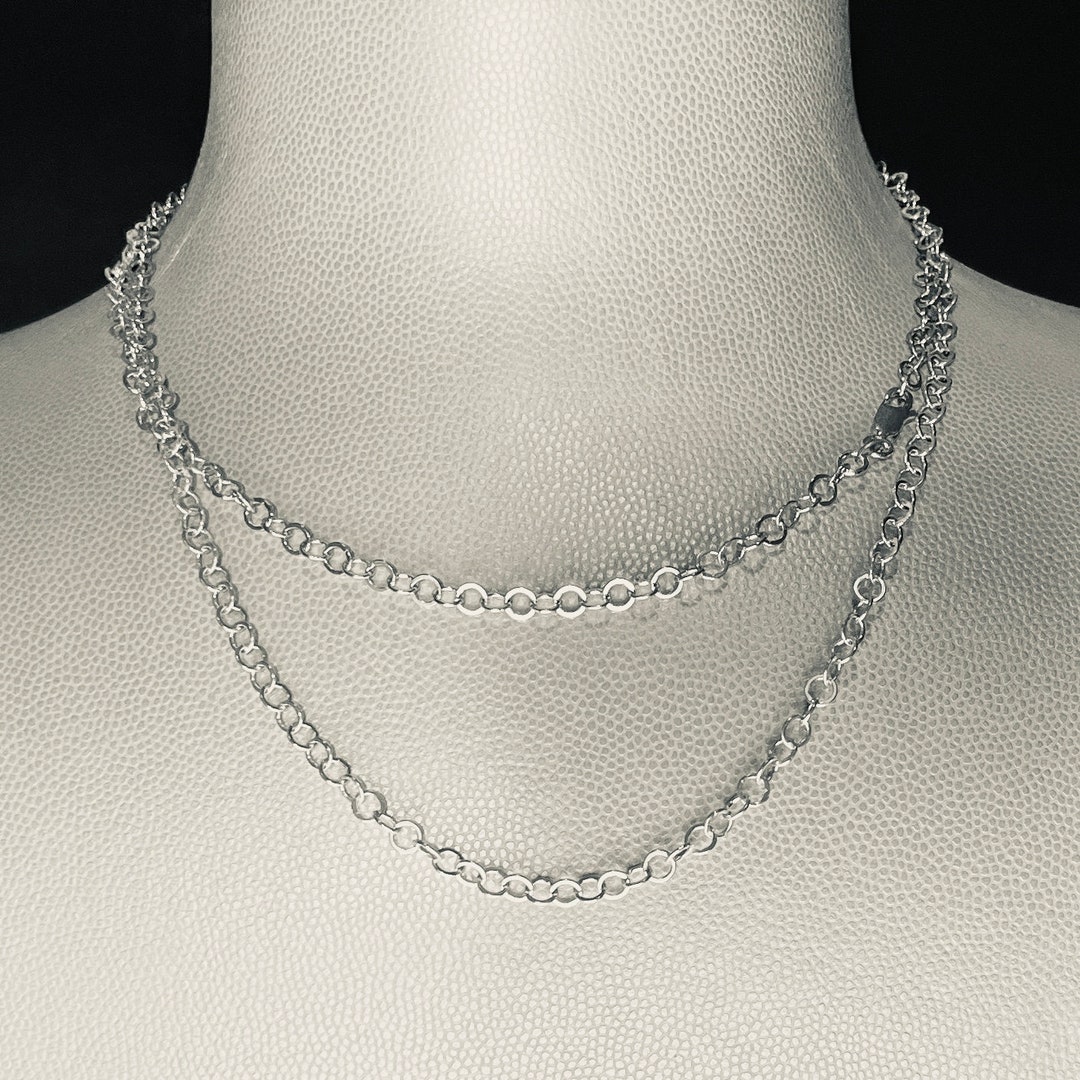 7.5" 9" 14" 15" 16" 18" 20" 24" DROP ROUND Silver Necklace-thin Flat ...