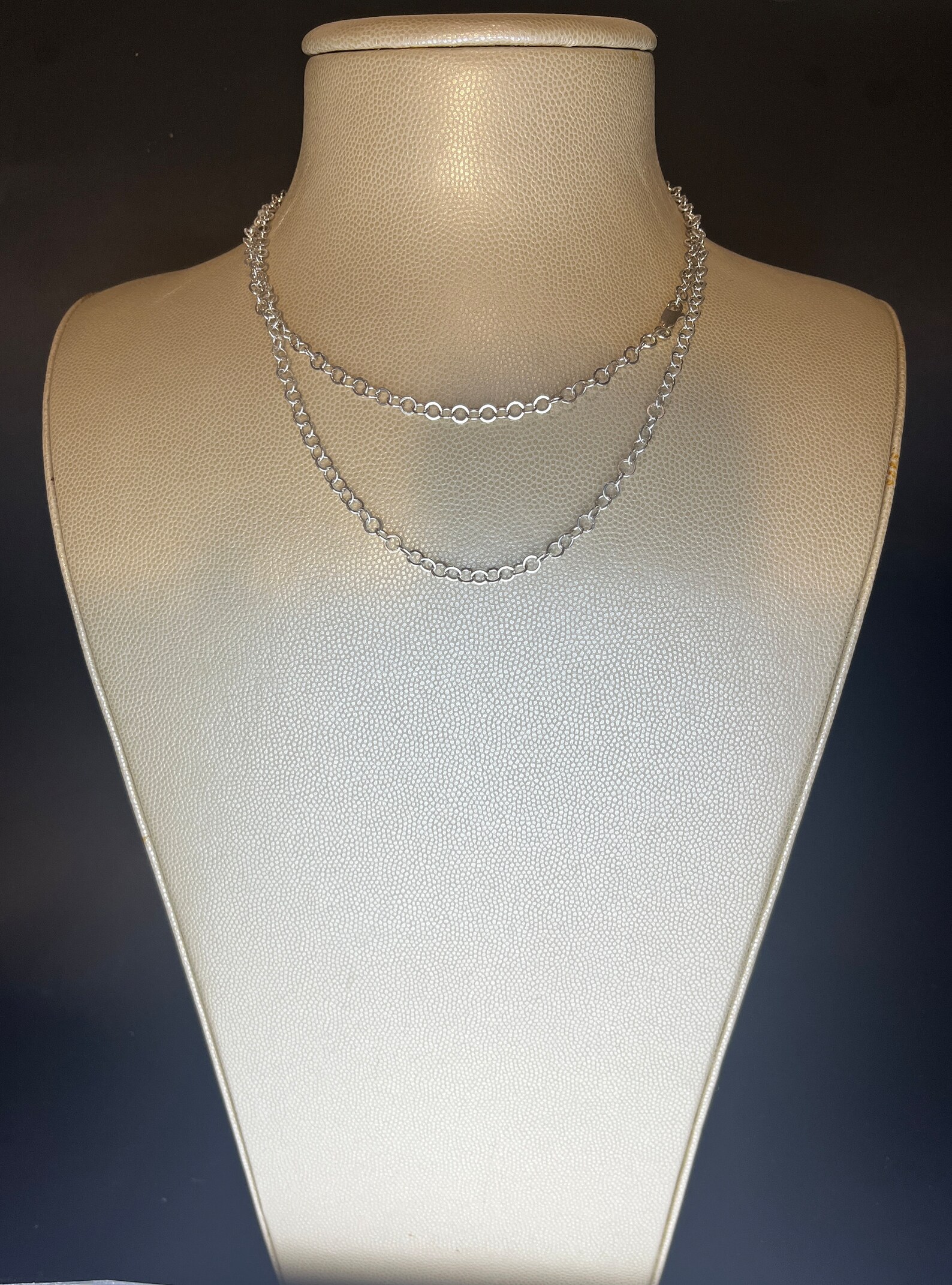 7.5" 9" 14" 15" 16" 18" 20" 24" DROP ROUND Silver Necklace-thin Flat ...