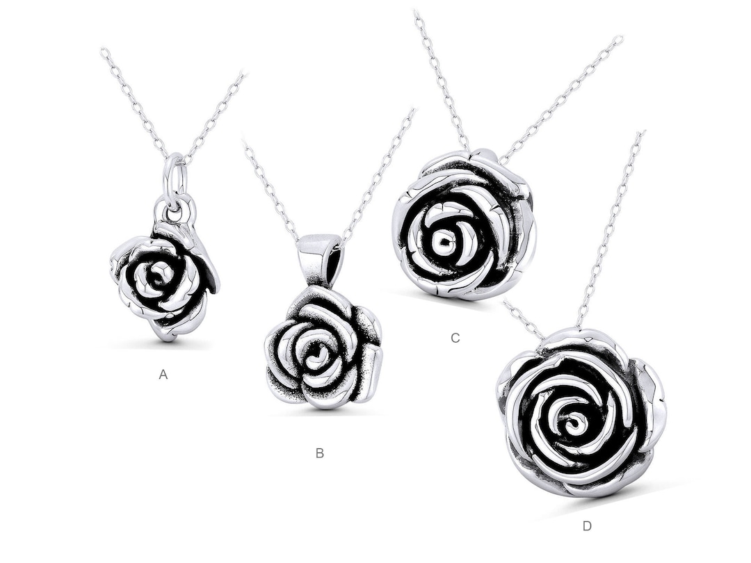 Sterling Silver Rose Flower Pendant-silver Rose Charm Pendent-oxidized ...
