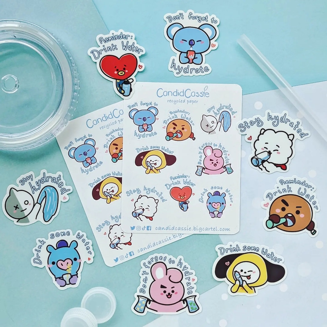 BTS BT21 Hydration Reminder Stickers | Journal Stickers | Waterproof ...