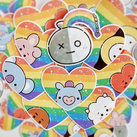 BTS BT21 Pride Stickers Rainbow Heart Sticker Holographic - Etsy