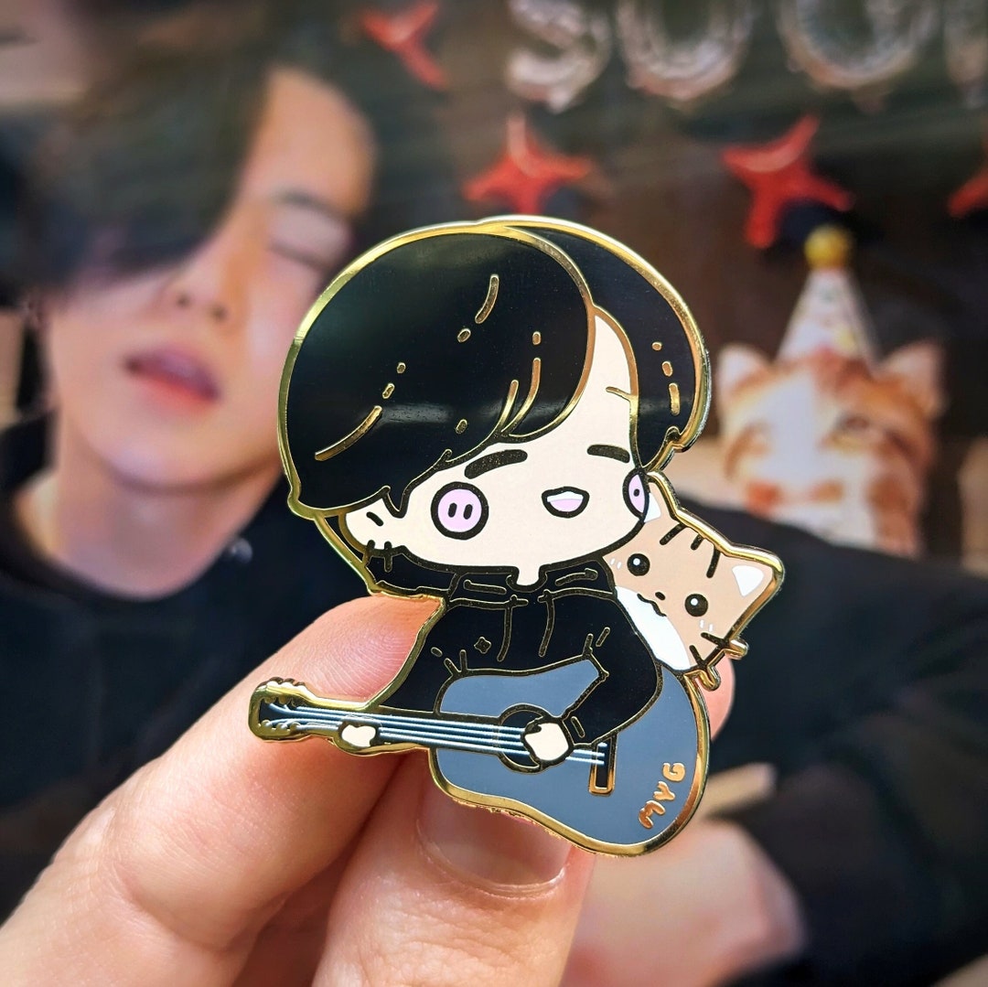 Guitar Yoongi & Cat Birthday Live Enamel Pin | Suga Pin | Cat Balloon ...