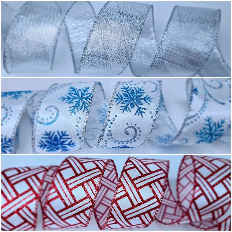 Christmas Ribbon Wire Edge Decoration Tree Gift Wrap Craft Glitter 38mm ...