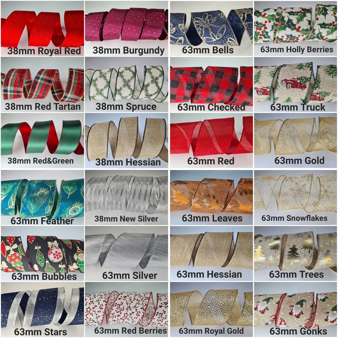 63mm Christmas Wired Edged Ribbons Luxury Christmas Decorations Bow ...