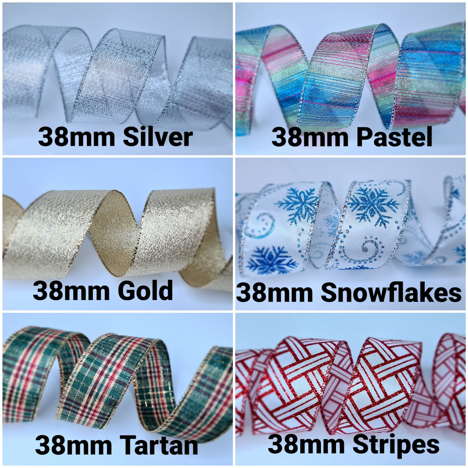 Christmas Ribbon Wire Edge Decoration Tree Gift Wrap Craft Glitter 38mm ...