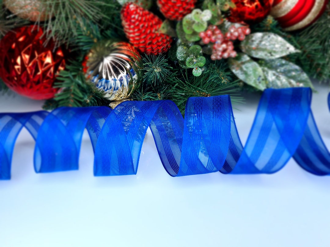 Christmas Ribbon Wire Edged 38mm Blue Christmas Decorations Gift Wrap ...
