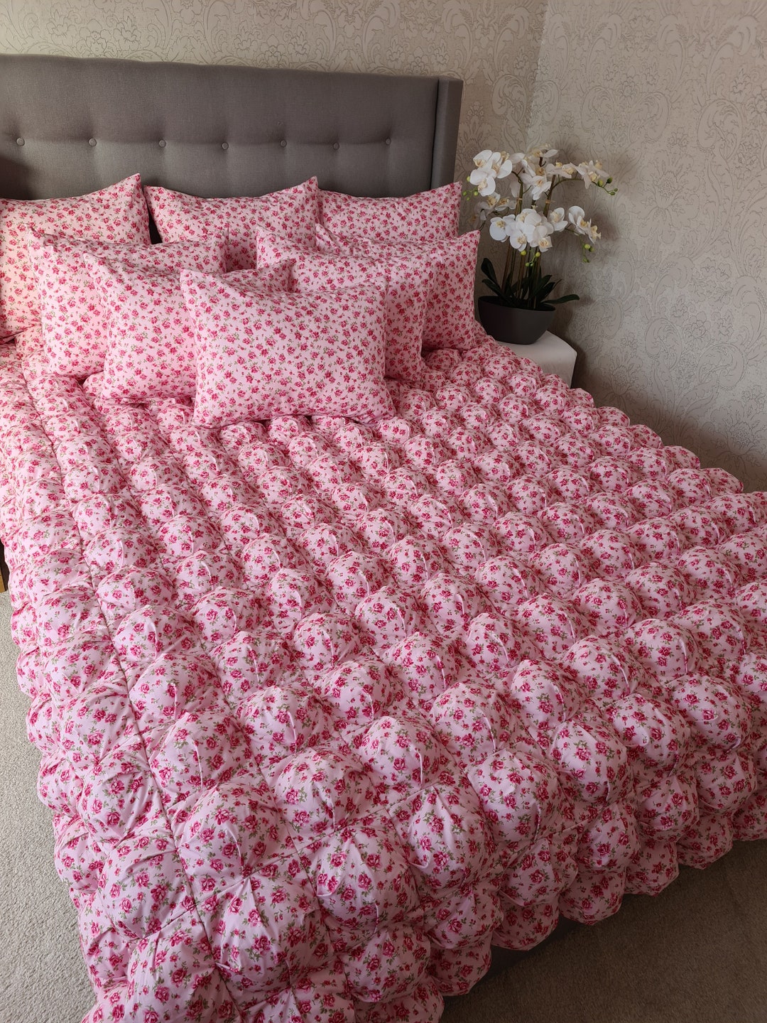 Bed Bubble Throw Cushion Set Square Blanket Puff Duved Cover Patchwork ...