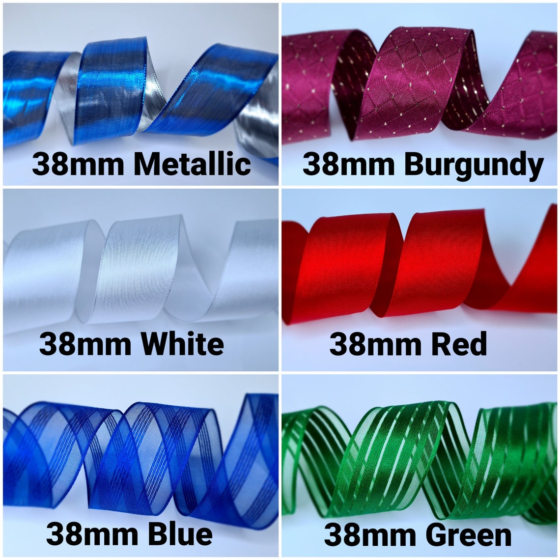 Christmas Ribbon Wire Edge Decoration Tree Gift Wrap Craft Glitter 38mm ...