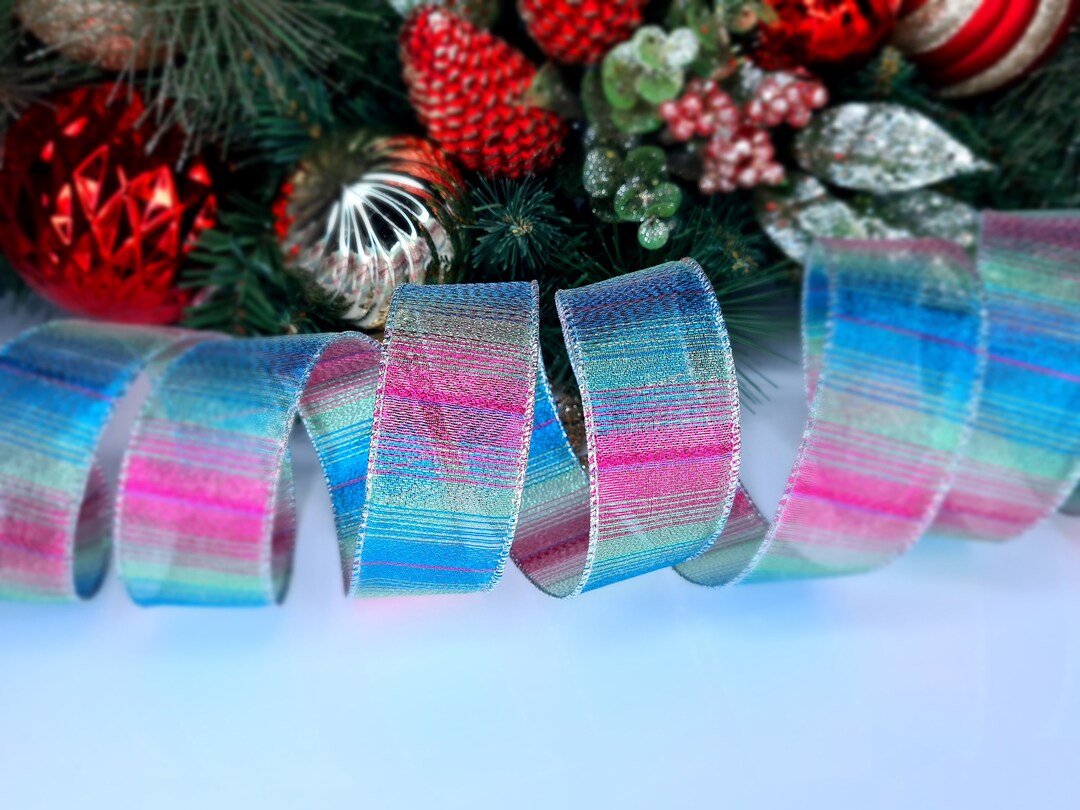 Christmas Ribbon Wire Edged 38mm Pastel Christmas Decorations Gift Wrap ...