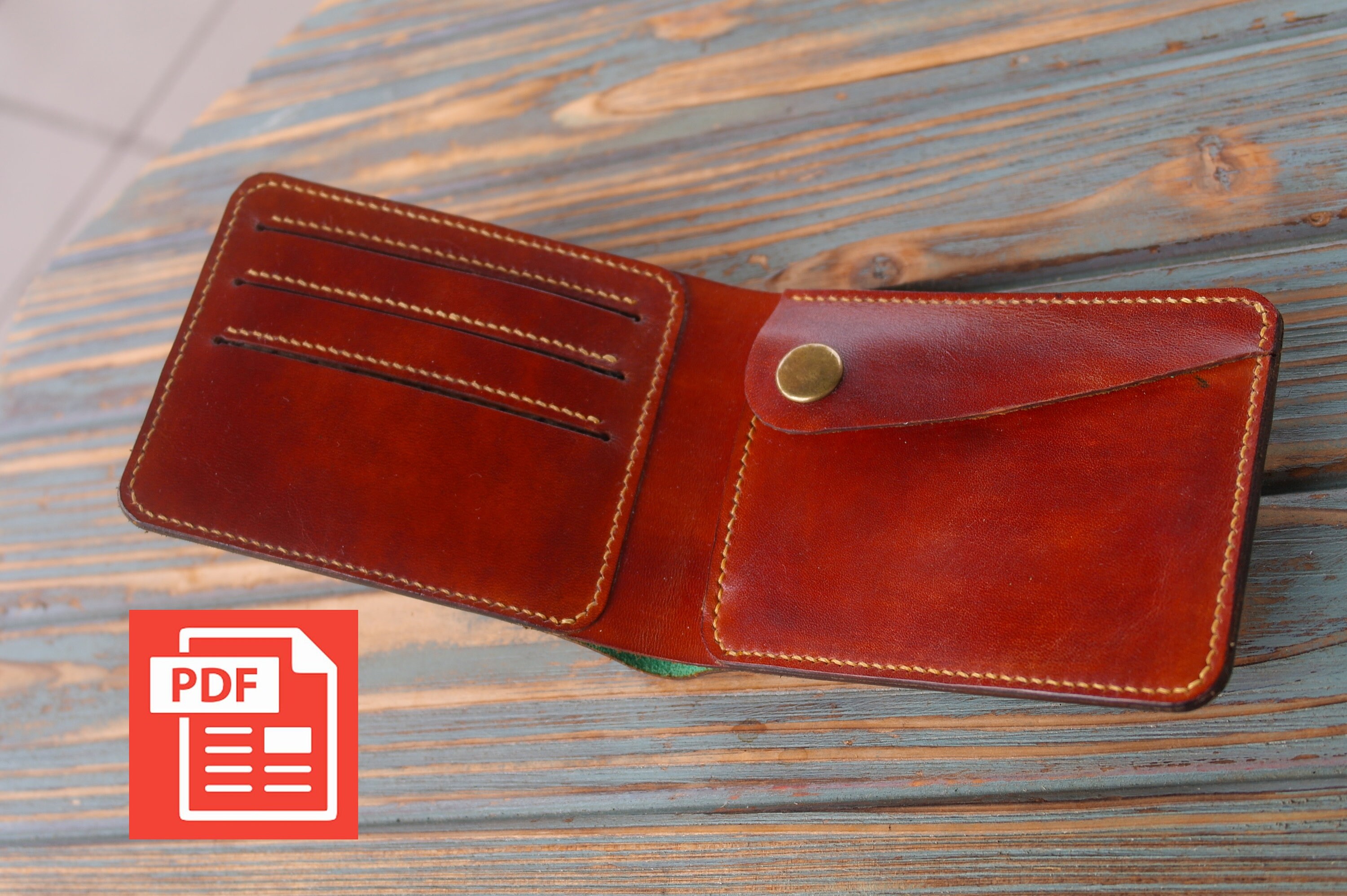 Leather wallet pattern with coin pocket Leather pdf pattern | Etsy