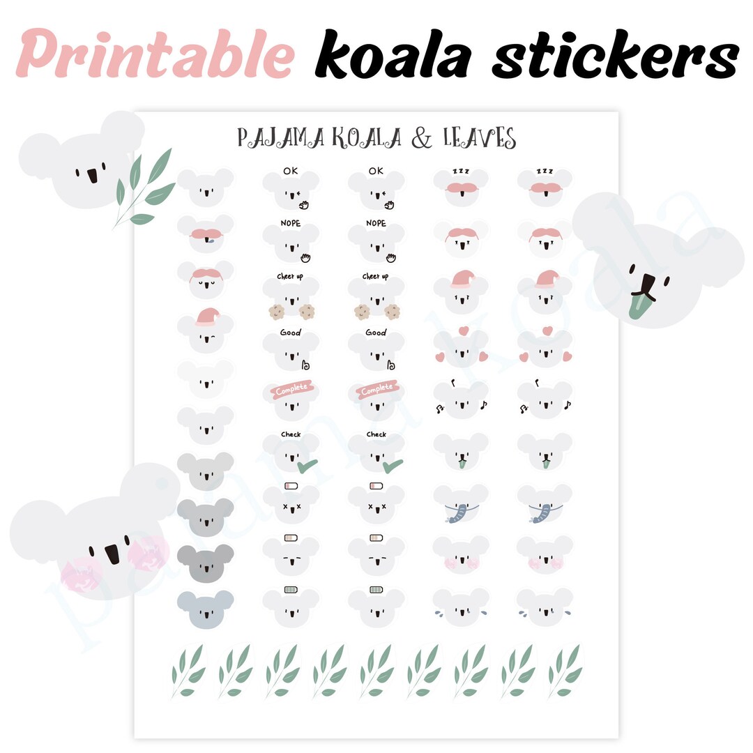 Printable Sticker Bujo Sticker Hand Drawn Sticker Koala Emoji Deco ...