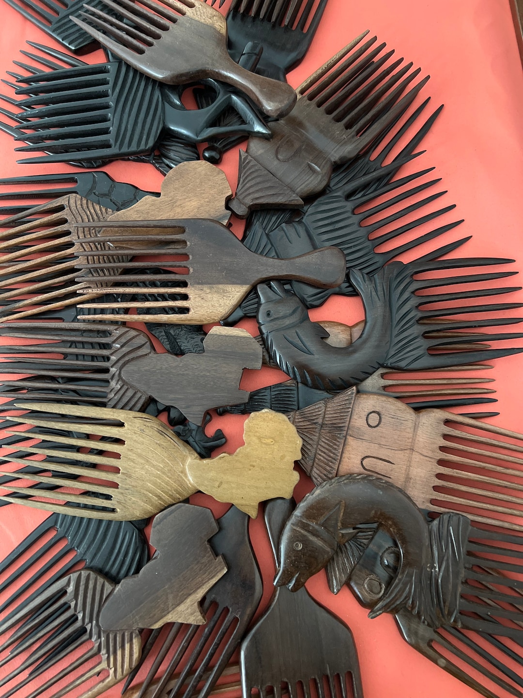Wooden Afro Combs, Artistic Decorative Wide Comb, Detangling Hair Brush ...